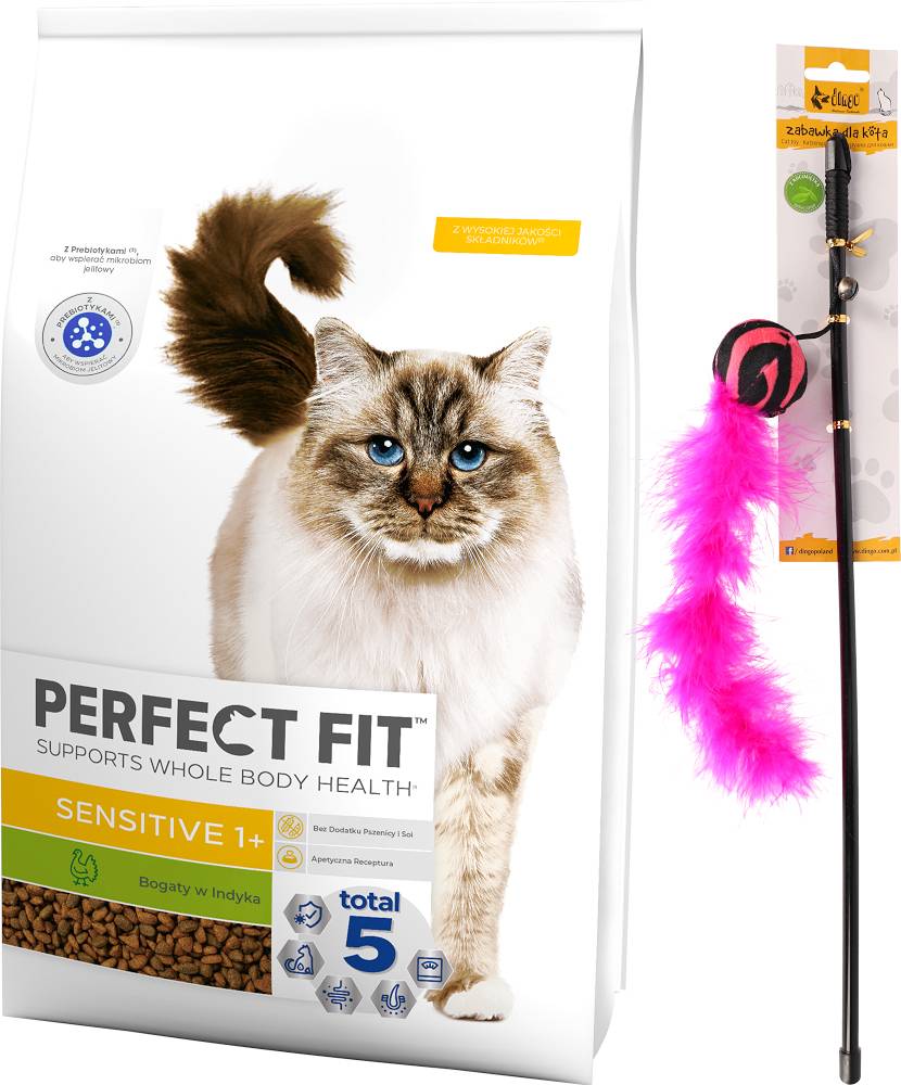 Perfect Fit Cat Sensitive 1+ Karma z indykiem dla kota 7kg + Wędka dla ...