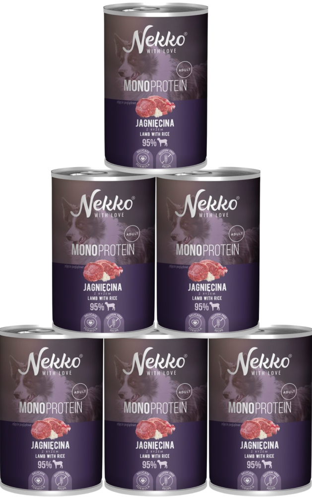 Nekko Monoprotein Adult Karma z jagnięciną dla psa 12x400g PAKIET